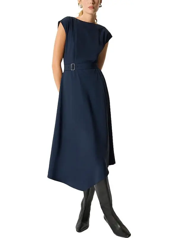 Whistles Pleated Asymmetrical Dress - Navy