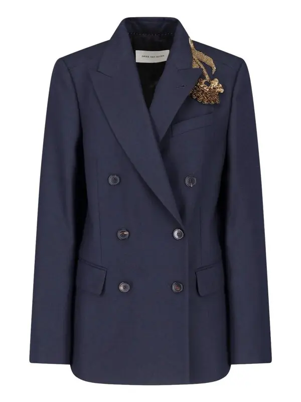 Dries Van Noten Double-breasted Embroidered Blazer - Blue