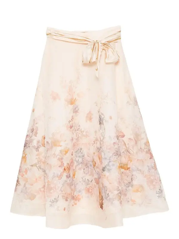 Zimmermann Ascent Linen And Silk Midi Skirt - Multicolor
