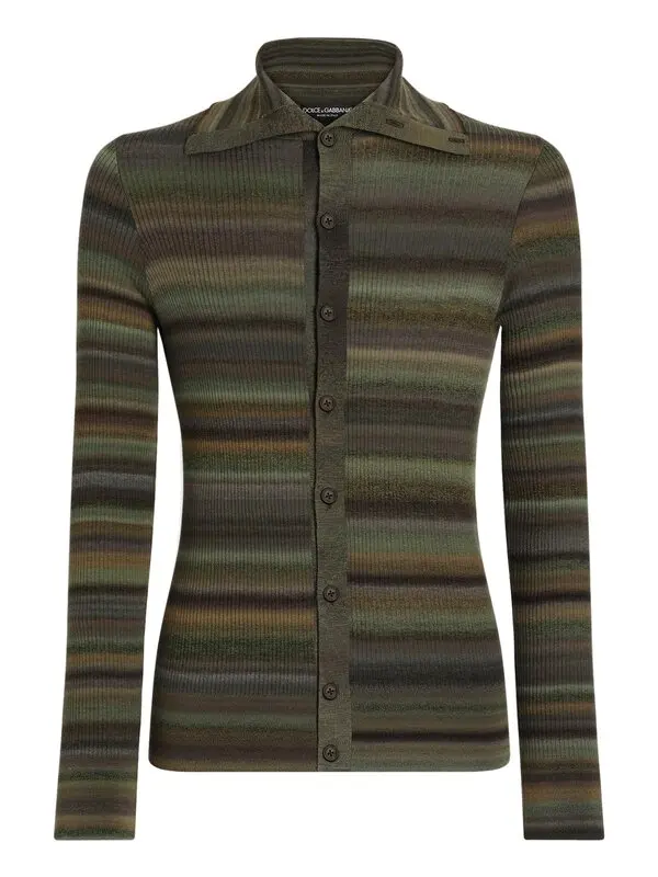 Dolce & Gabbana Ribbed Wool Cardigan - Grey