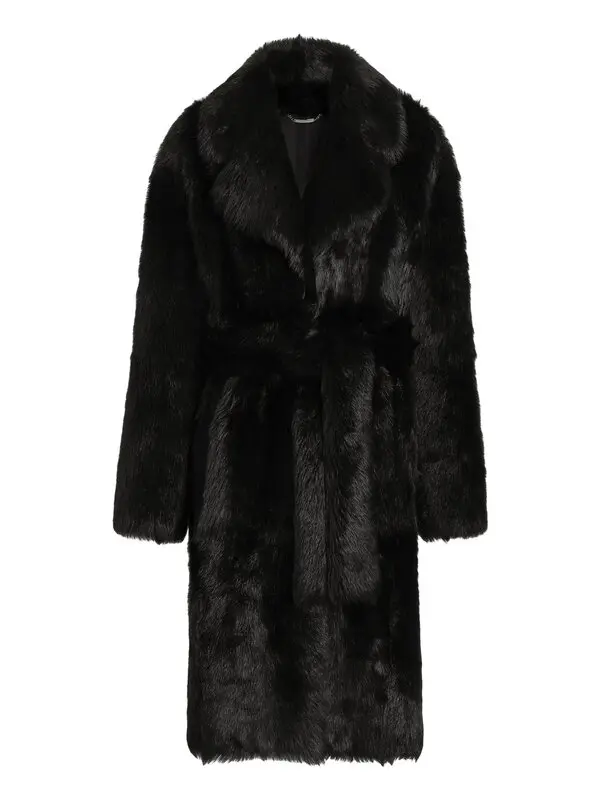 Dolce & Gabbana Long-haired Shearling Coat - Black