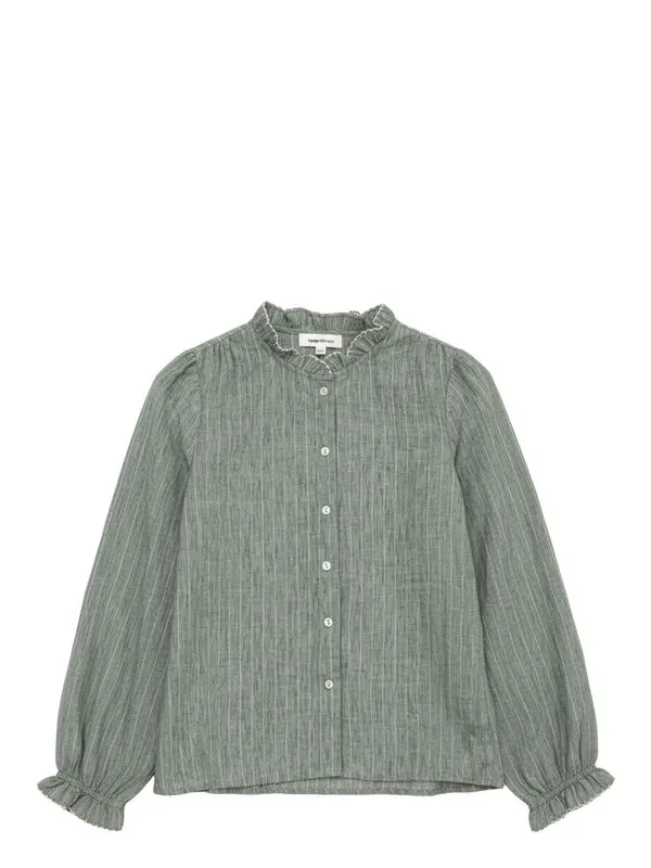 LATELIER LONDON Sage Stripe Ruffle-neck Blouse - Green