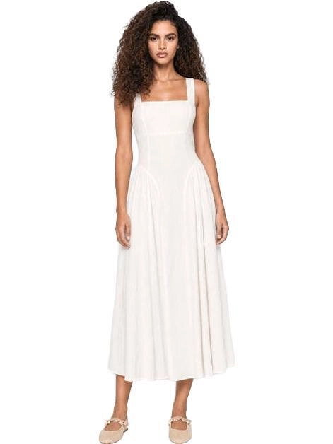 MONLICIA Mel Square Neck Pleated Viscose Midi Dress - Ivory