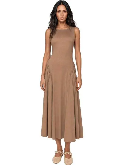 MONLICIA Elaris Sleeveless Draped Midi Dress - Beige