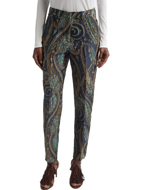 Etro Bristol Paisley Jacquard Slim Leg Ankle Pants - Blue
