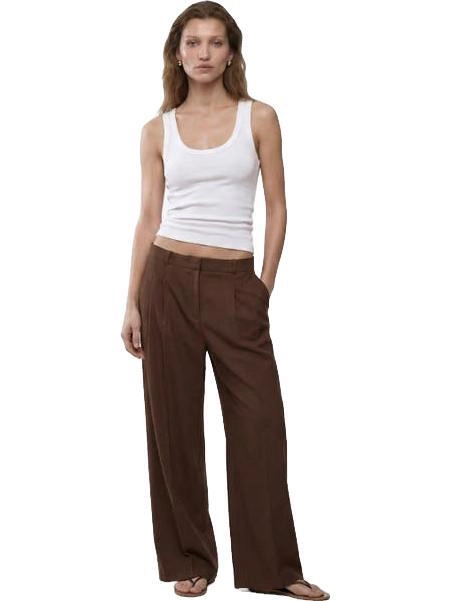 Koton Linen Blend Wide Leg Pants With Pleat - Brown