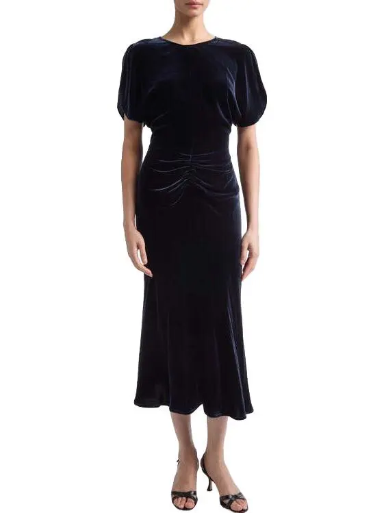Victoria Beckham Bela Velvet Midi Dress - Navy