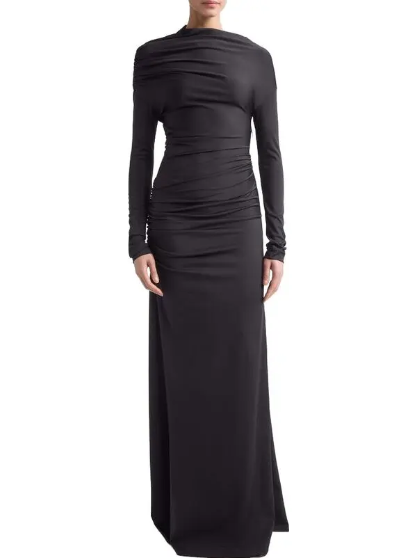 Victoria Beckham Draped Long Sleeve Column Gown - Black
