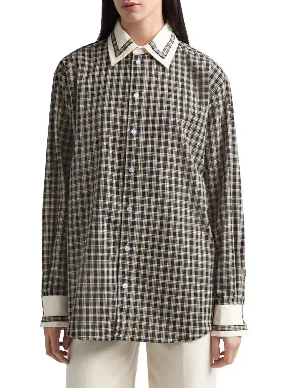 TANNER FLETCHER Gender Inclusive Pippa Trimmed Bordered Check Button-up Shirt - Black