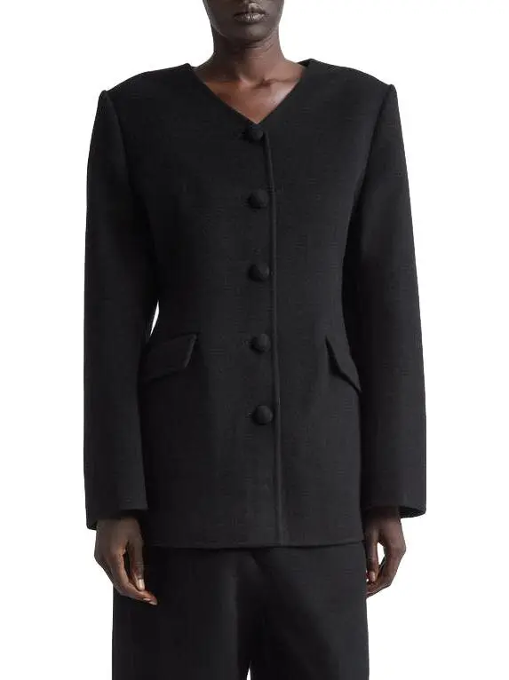 LISA YANG Wool & Cashmere Tailored V Neck Blazer - Black