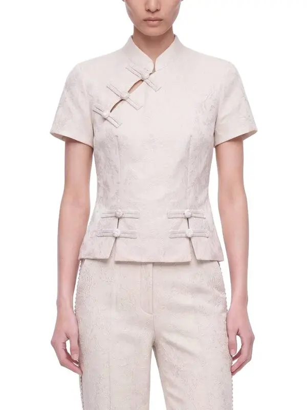 NOCTURNE Chinese Button Accessory Blouse - Ivory