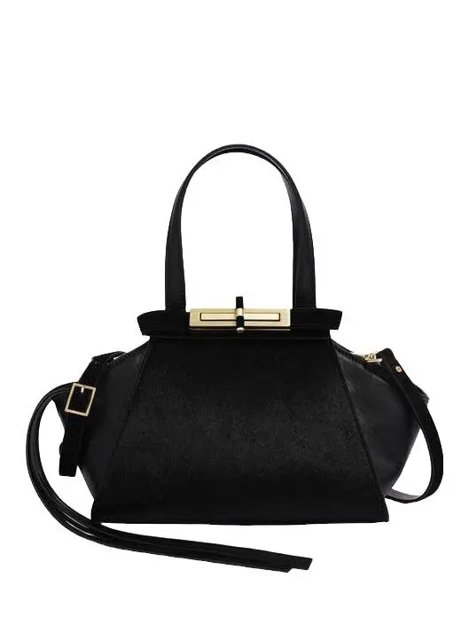 KENNETH COLE Crosby Small Leather & Haircalf Satchel - Black