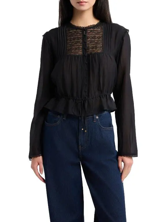 Love The Label Hadley Pintuck Lace Cotton Blend Top - Black
