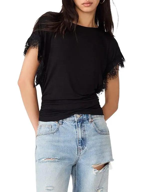 Steve Madden Paloma Lace Sleeve Knit Top - Black