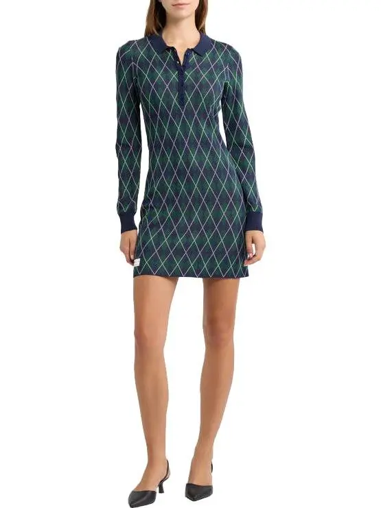 ROWING BLAZERS Argyle Long Sleeve Minidress - Navy