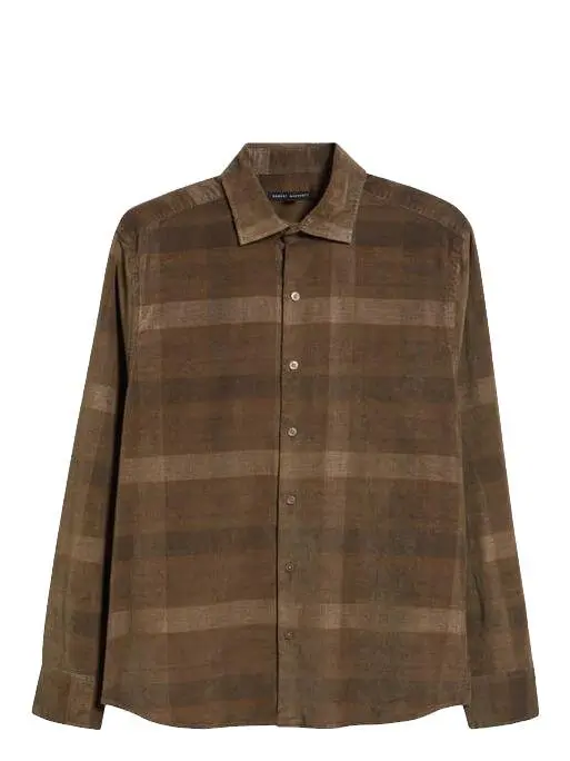 Robert Barakett Daban Long Sleeve Stretch Cotton Button Up Shirt - Brown