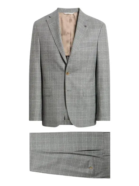 JACK VICTOR Midland Plaid Wool Suit - Light Grey