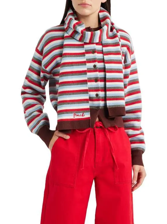 FRNCH Shibuya Striped Cardigan - Rouge