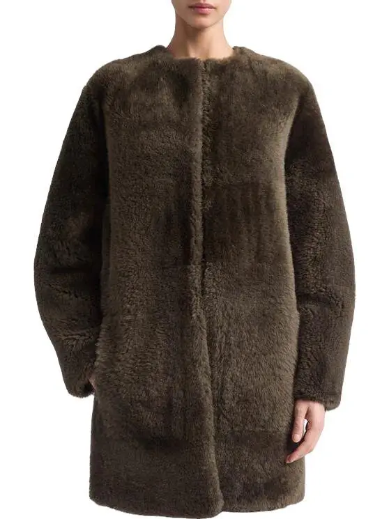 Vince Reversible Genuine Shearling Coat - Dark Moss