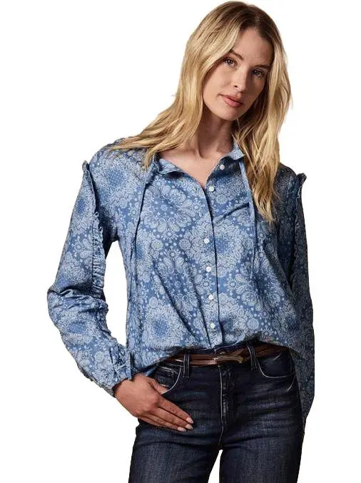 The Shirt By Rochelle Behrens The Robyn Shirt In Lace Print - Blue