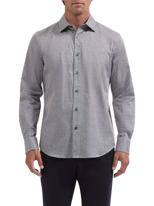 Bugatchi Axel Shaped Printed Long Sleeve Button Up Shirt - Teal