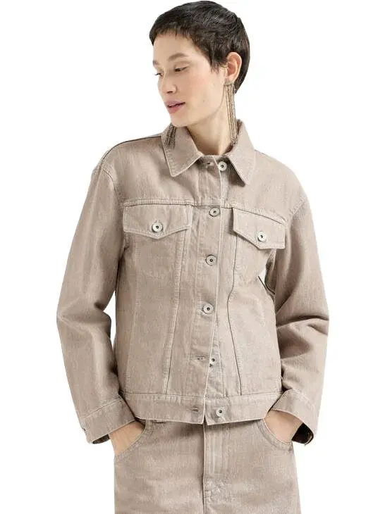 Brunello Cucinelli Beige Lamé Denim Four-pocket Outerwear Jacket With Monili - Rope