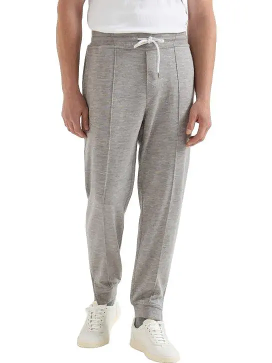 Brunello Cucinelli Cashmere And Silk French Terry Trousers With Crête Detail And Elasticated Zipper Cuffs - Grey