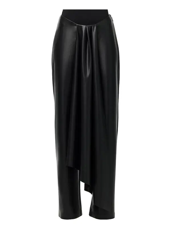 Naked Wardrobe Drape Faux Leather Wide Leg Pants - Black