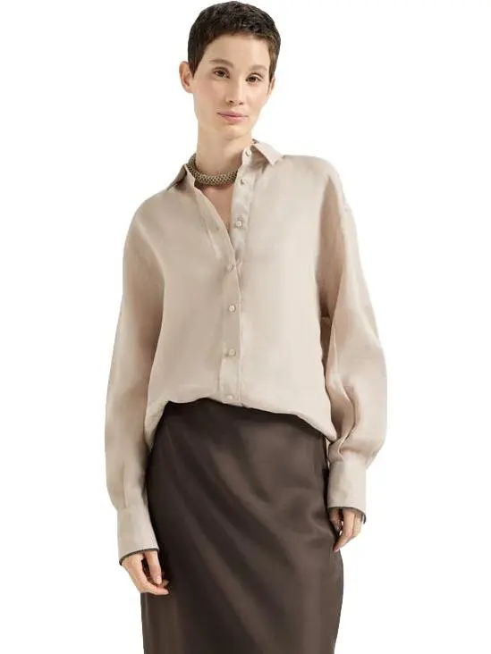 Brunello Cucinelli Linen Shirt With Monili - Beige