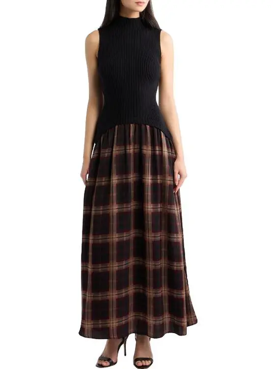 Line & Dot Kristopher Mixed Media Maxi Dress - Black Multi