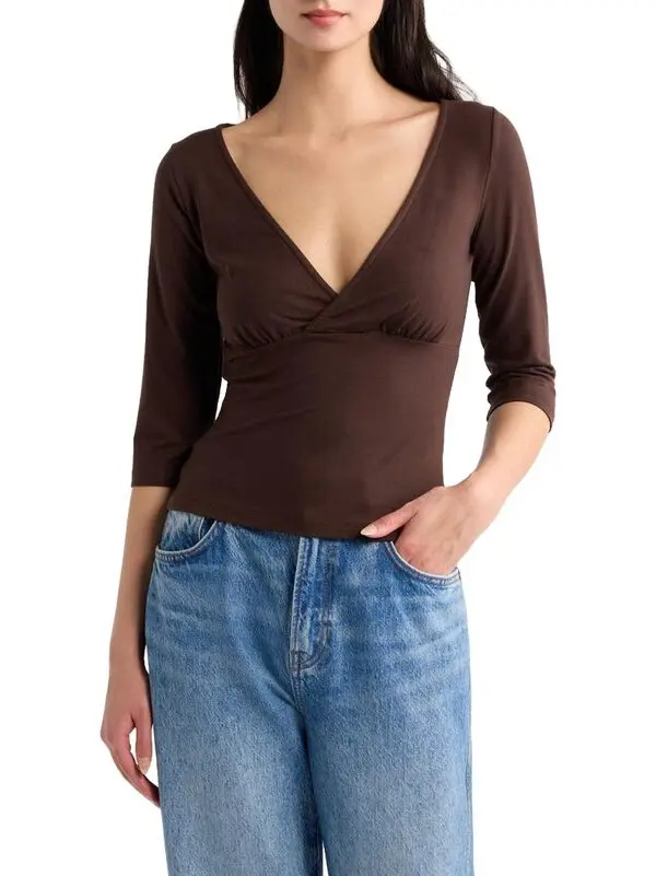 REFORMATION Aylani Surplice Neck Knit Top - Mole