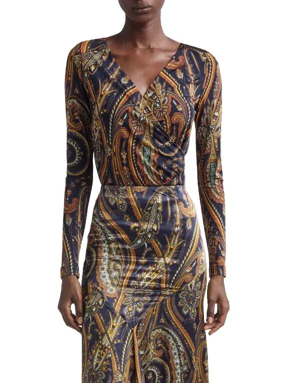 Etro Paisley Wrap Top - Printed Blue Base
