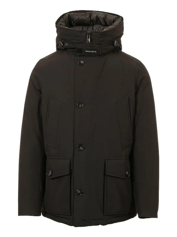 Woolrich Button-up Hooded Coat - Black