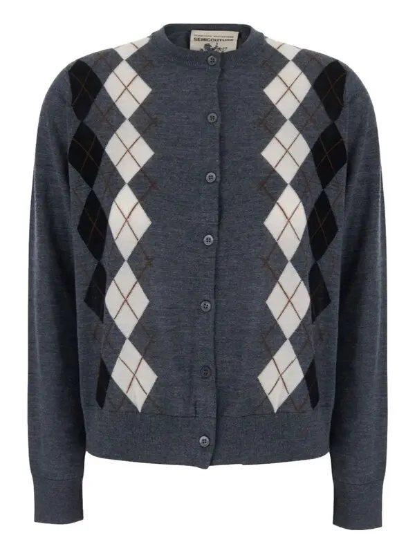 SEMICOUTURE Semi Couture Belle Argyle Knit Cardigan - Grey