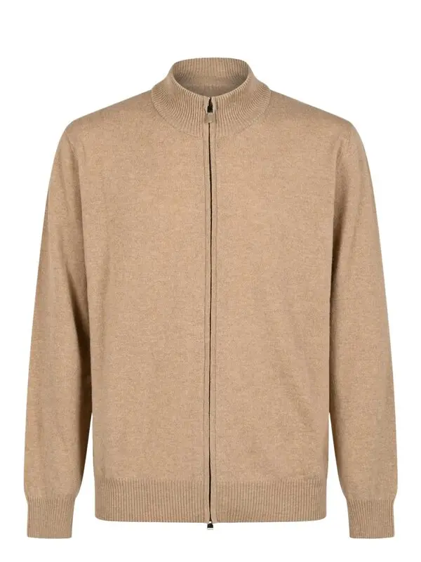 Canali Zip-up Stand Collar Cardigan - Nude