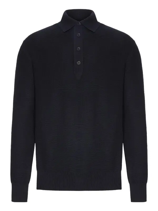 Zegna Long-sleeve Knitted Polo Shirt - Black Solid
