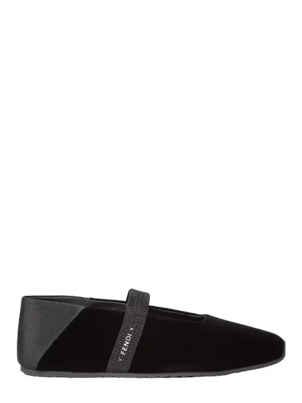 Fendi Academia Velvet Ballet Flats - Black