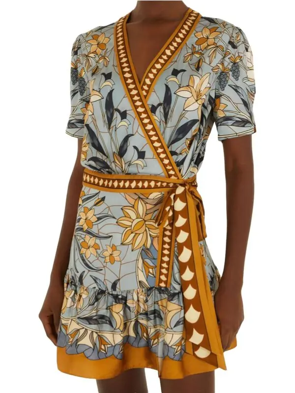 Farm Rio Stained Glass Beauty Wrap Mini Dress - Blue-gray