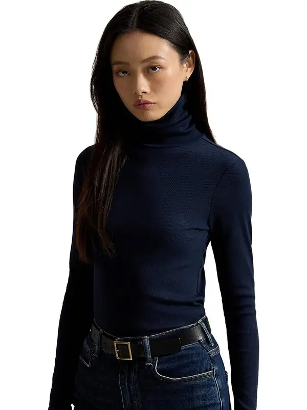 Ralph Lauren Stretch-cotton Ribbed Turtleneck - Aviator Navy
