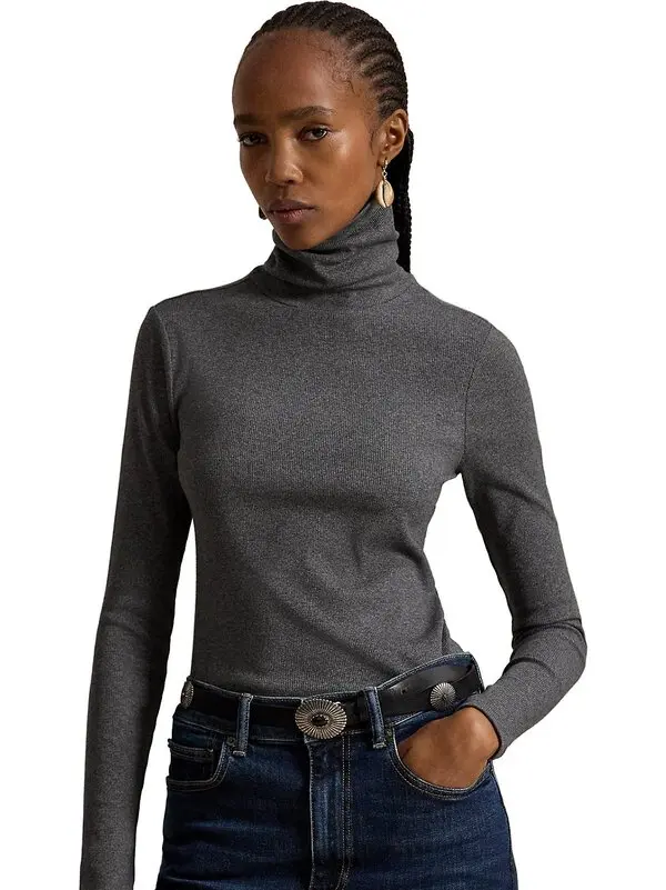 Ralph Lauren Stretch-cotton Ribbed Turtleneck - Medium Flannel Heather