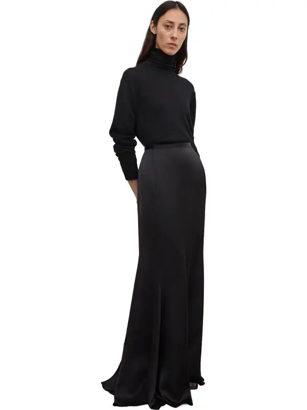 HOUSE OF DAGMAR Satin Maxi Skirt - Black