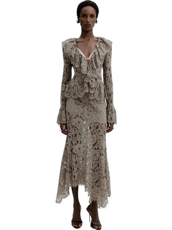DE LA VALI Karo Cotton-blend Lace Midi Skirt - Grey