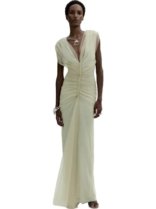 DE LA VALI Maevira Tulle Maxi Dress - Neutral