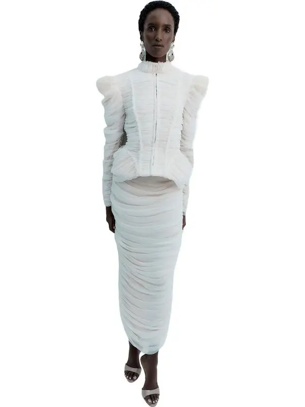 DE LA VALI Lorencia High-neck Gathered Jacket - Ivory
