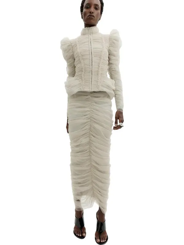 DE LA VALI Lorencia High-neck Gathered Jacket - Neutral