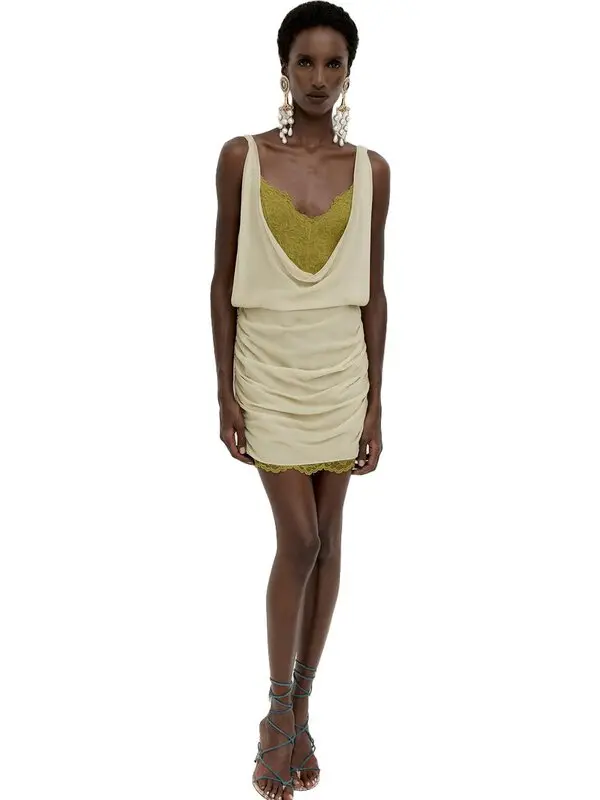 DE LA VALI Celestite Cowl-neck Mini Dress - Olive