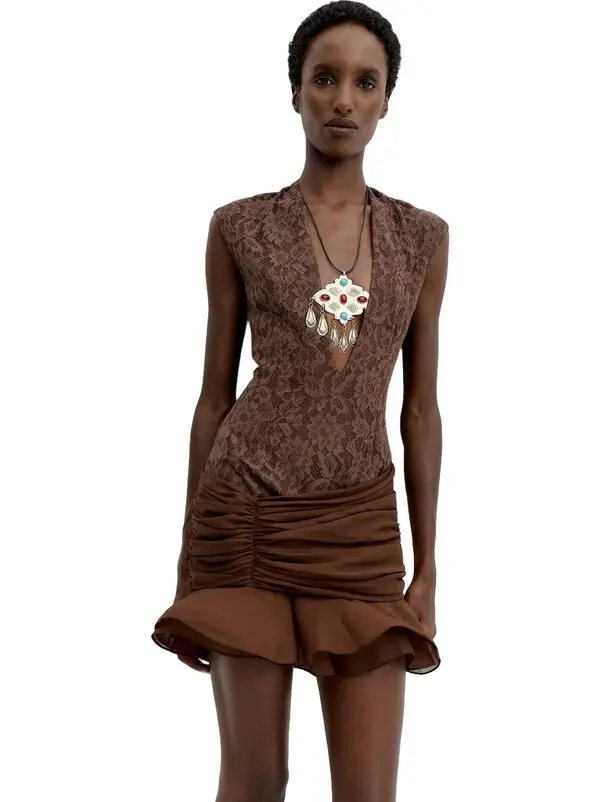 DE LA VALI Amaris Cotton-blend Mini Dress - Brown