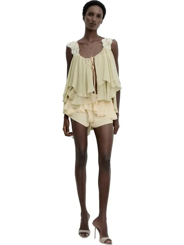 DE LA VALI Lavinia Lace Mini Shorts - Yellow