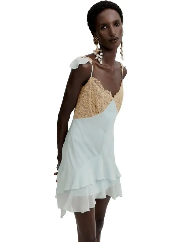 DE LA VALI Auralite Contrast-lace Tiered Mini Dress - Multi