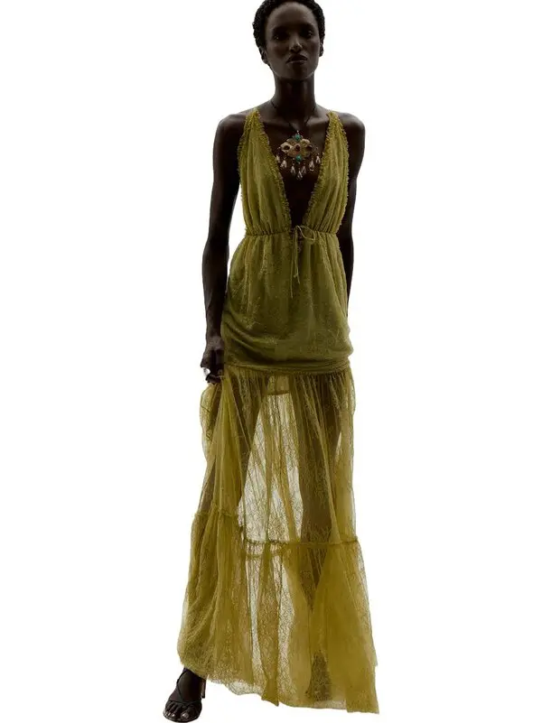 DE LA VALI Isolena Lace Maxi Dress - Olive